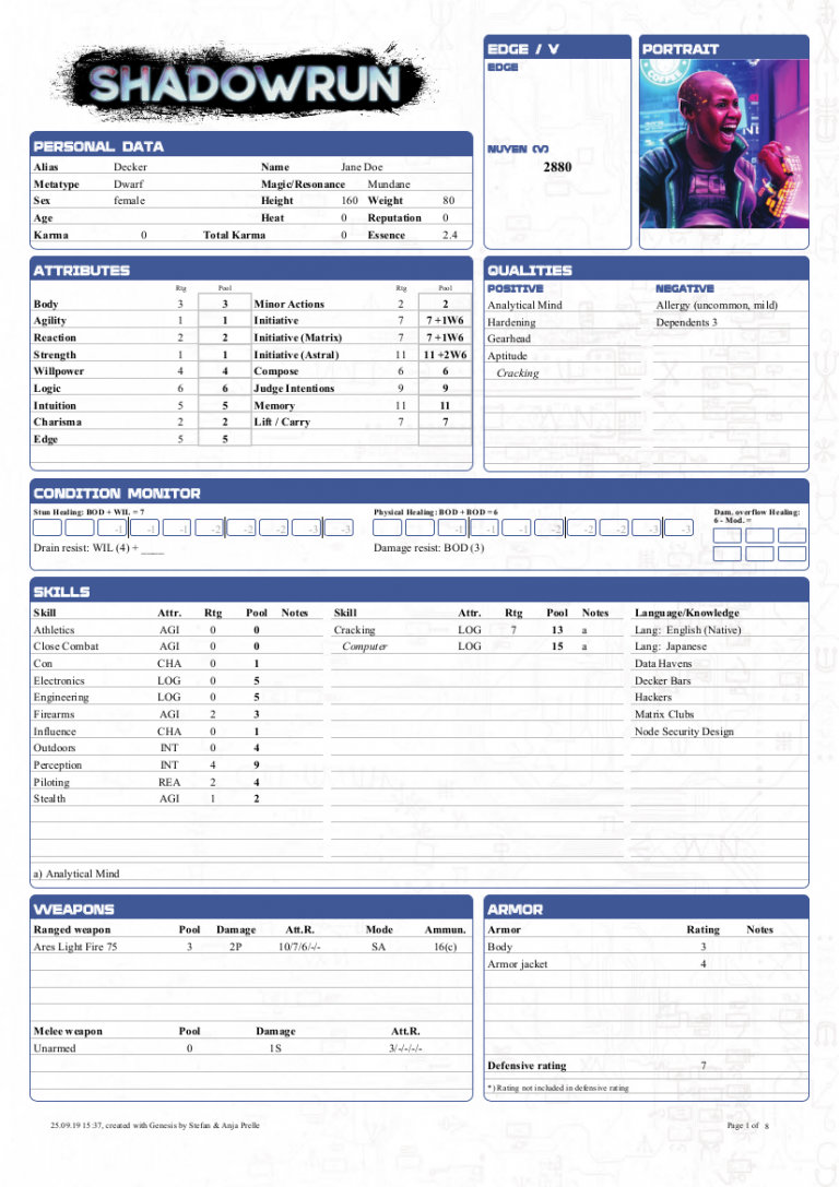 Roll20 shadowrun 5th edition character sheet differences - booycu